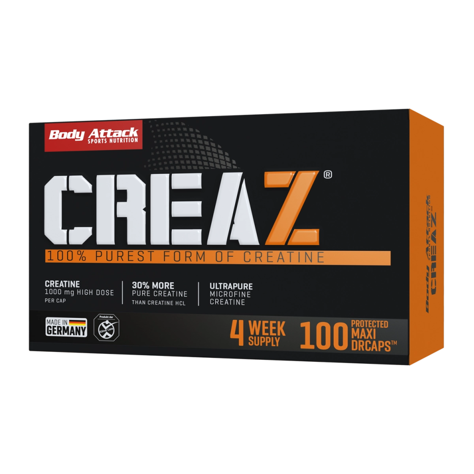 Body Attack CREAZ 100% Purest form of Creatine - 100 Maxi Caps – Eliwellnutrition